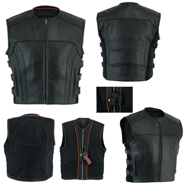 Men’s Swat Style Zipper Front Motorcycle Leather Vest – Goya